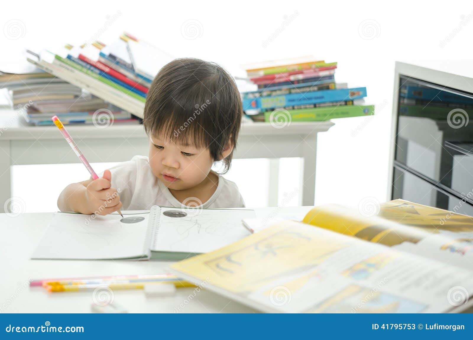 Little boy is writing stock image. Image of baby, sketching - 41795753