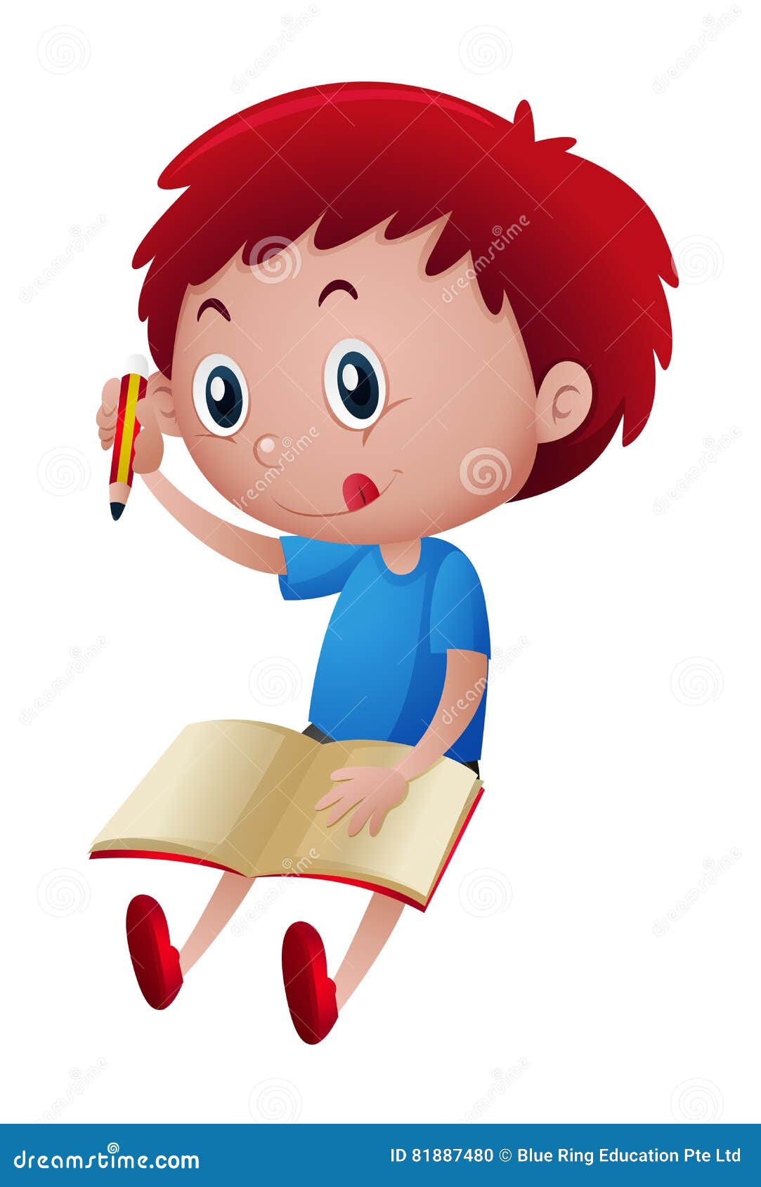 Little Boy Writing on Notebook Stock Vector - Illustration of write ...
