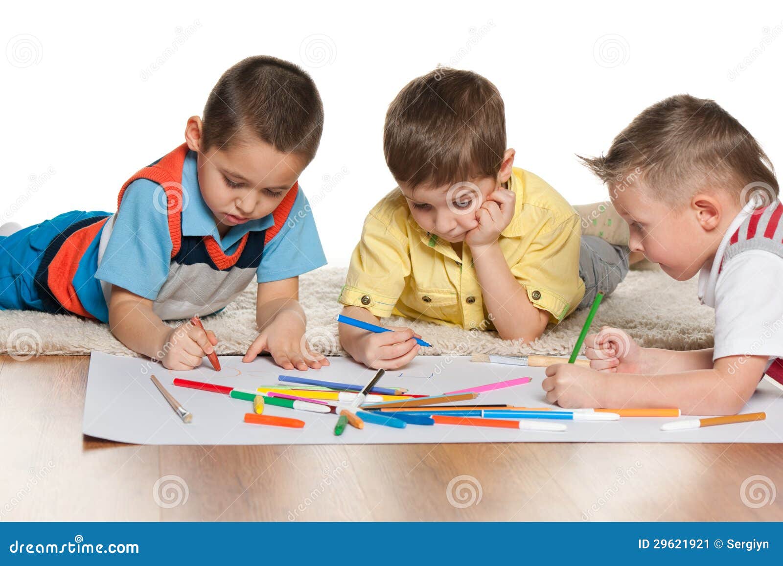 Little Boys Drawing on Paper Stock Image - Image of emotion, person ...