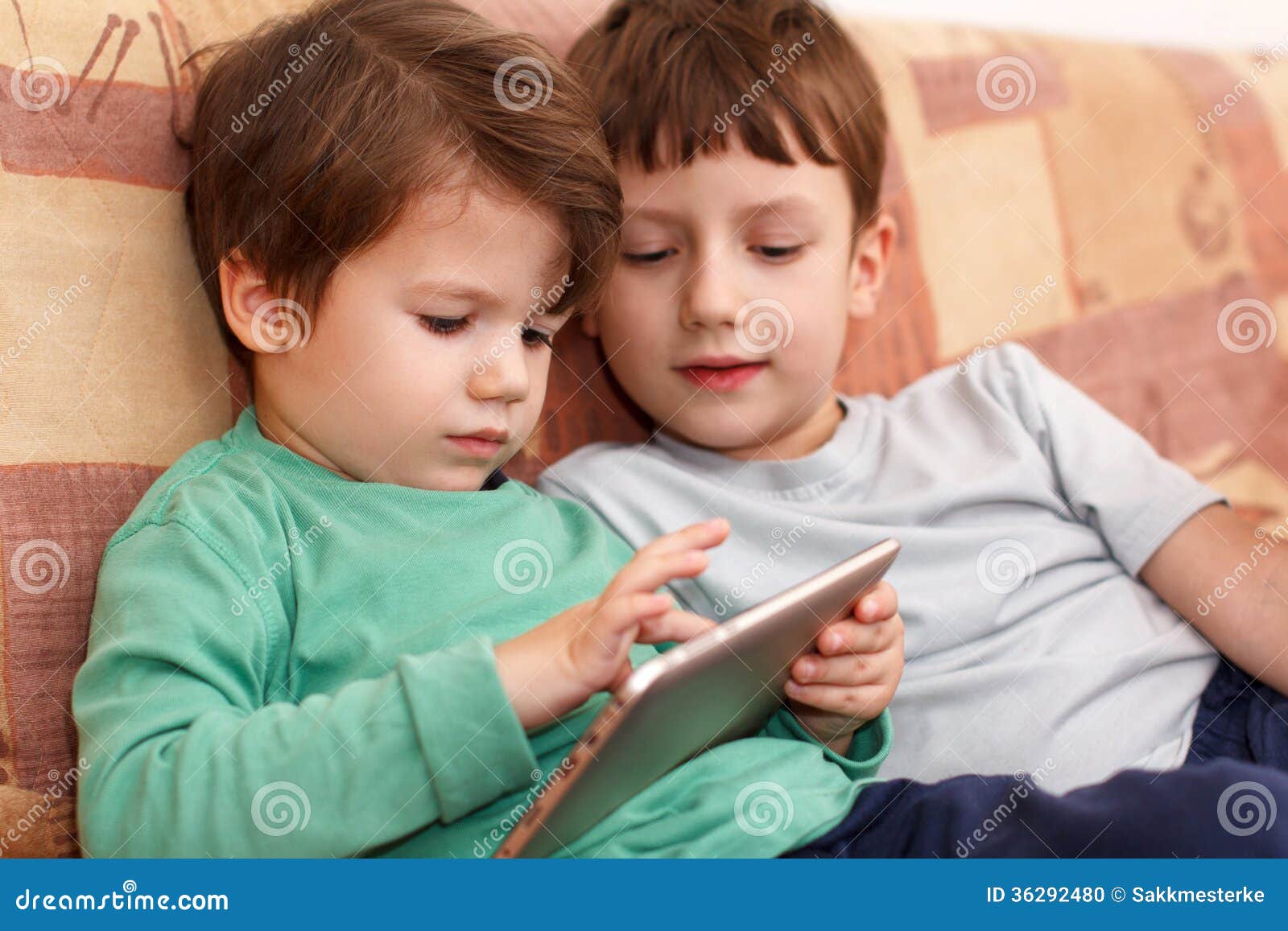 Little Boys Playing on Tablet Stock Photo - Image of caucasian, kids ...