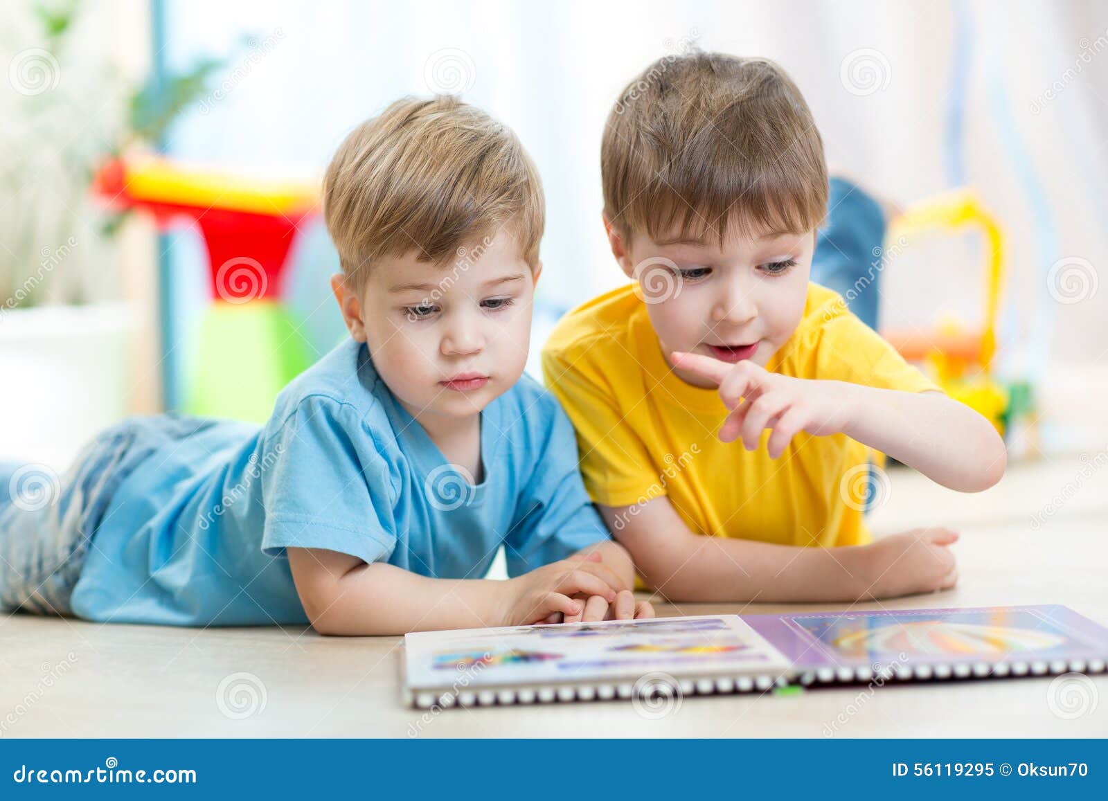 Little Boys Read Together in Nursery Stock Image - Image of indoors ...