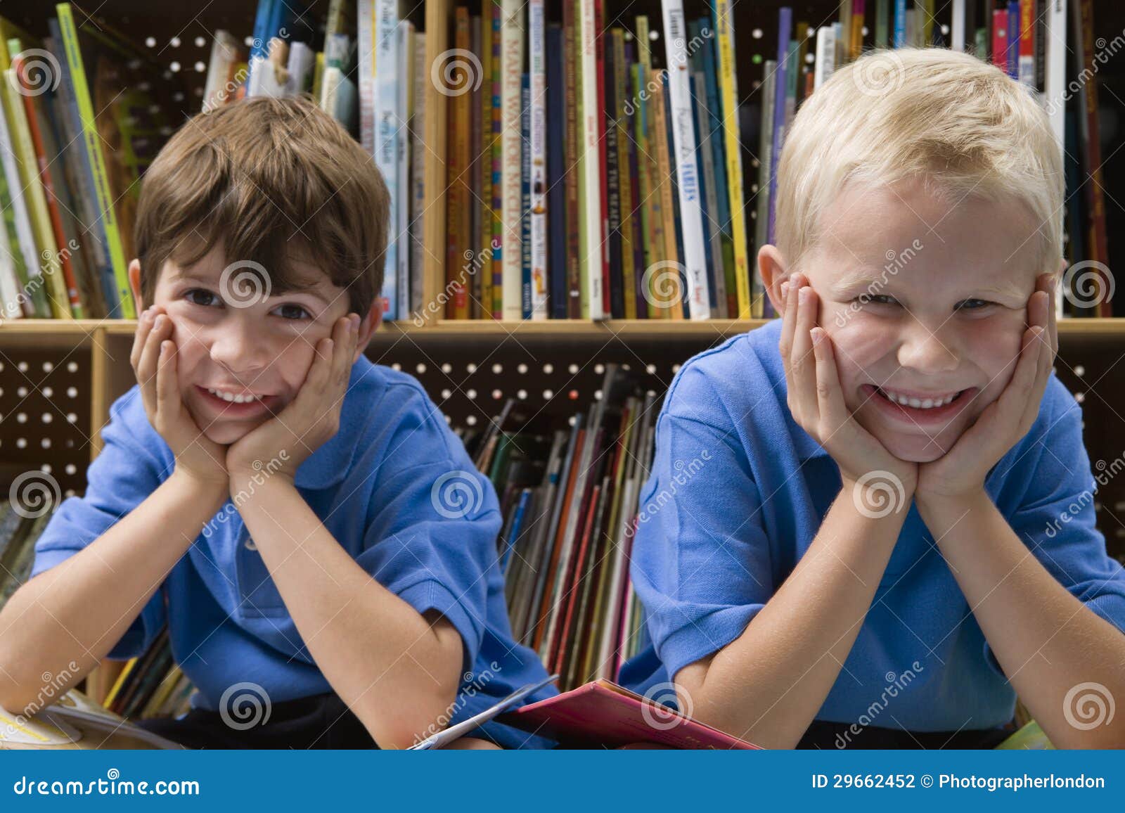 Little Boys in School Library Stock Photo - Image of classmate ...