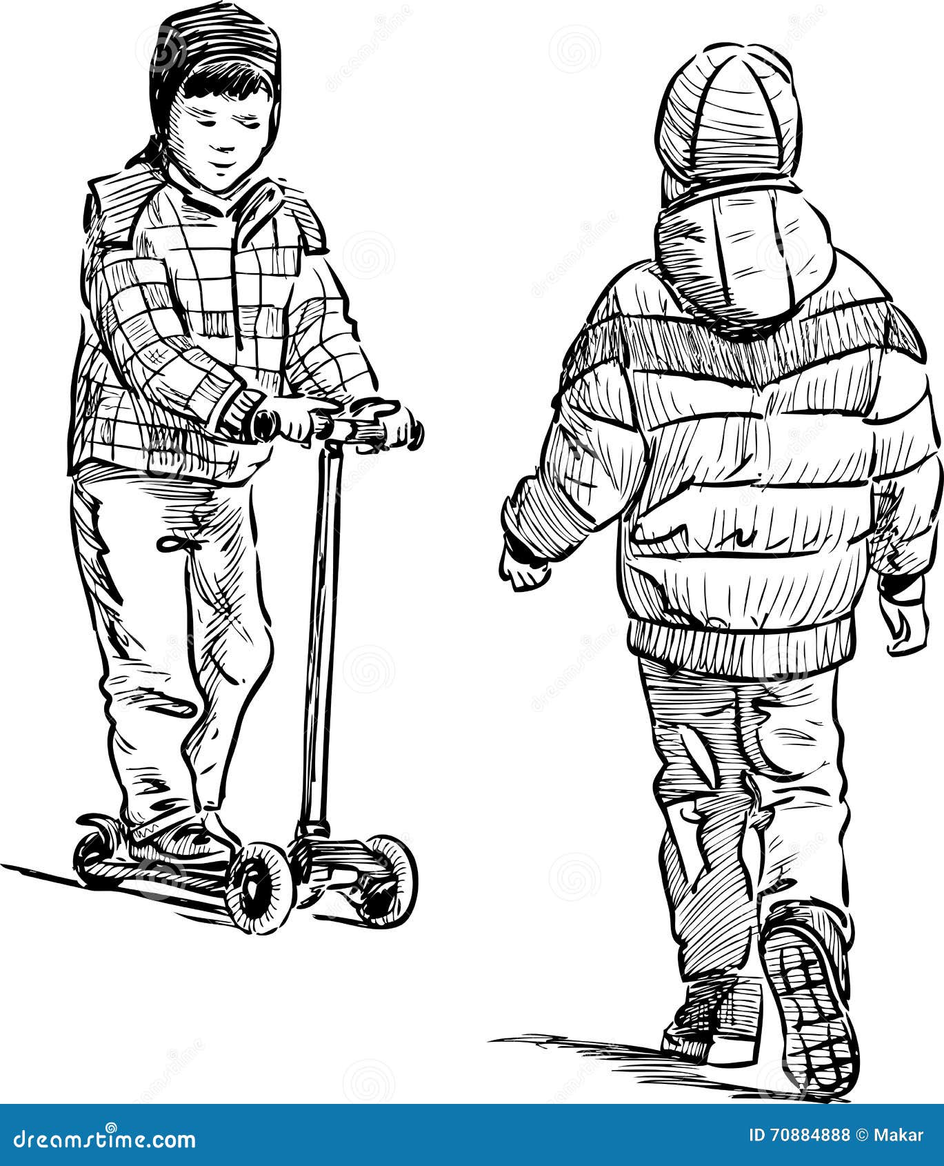 Little boys on a stroll stock vector. Illustration of sketch - 70884888