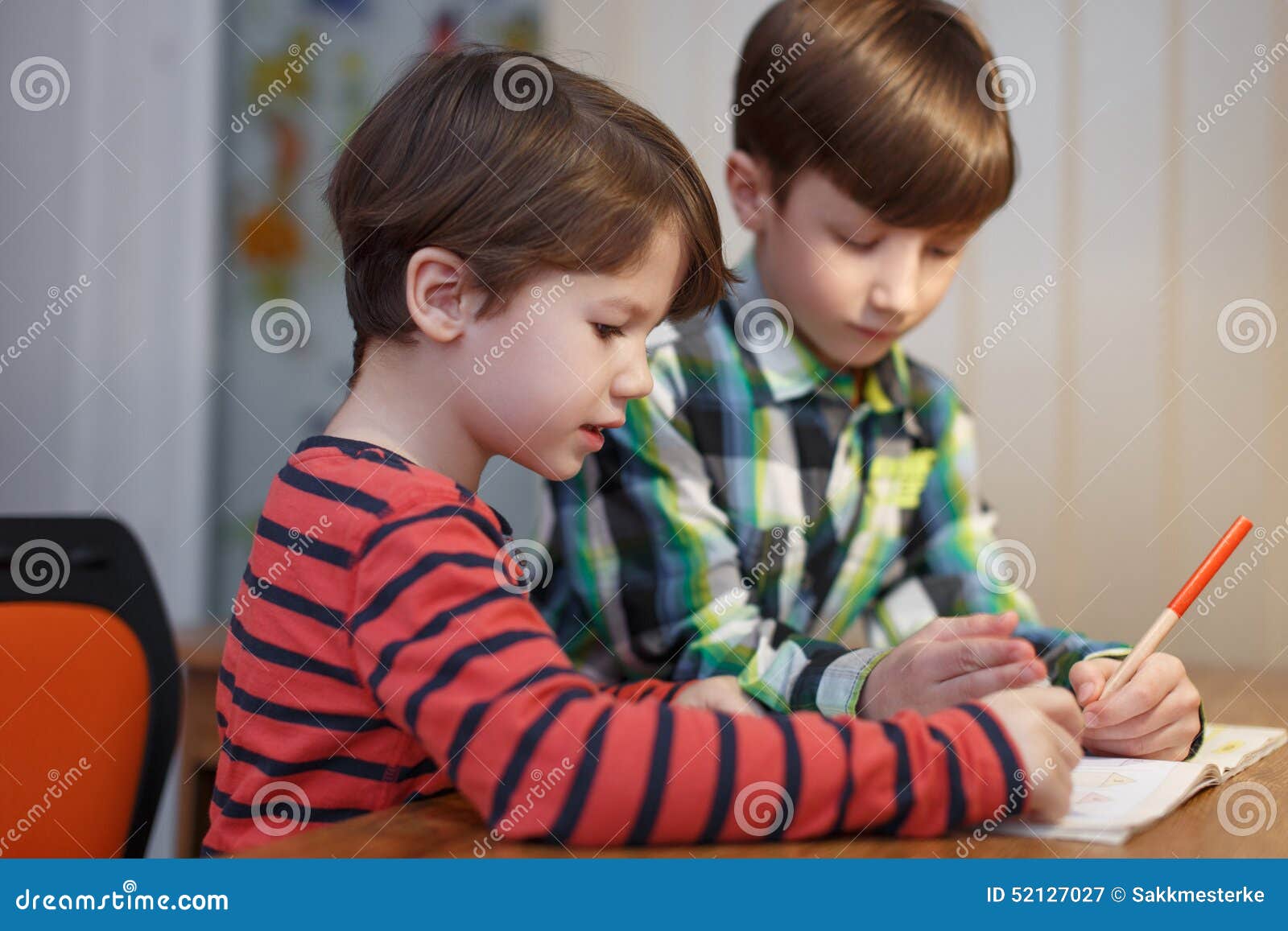 Little Boys Study Math Together at Desk Stock Image - Image of ...
