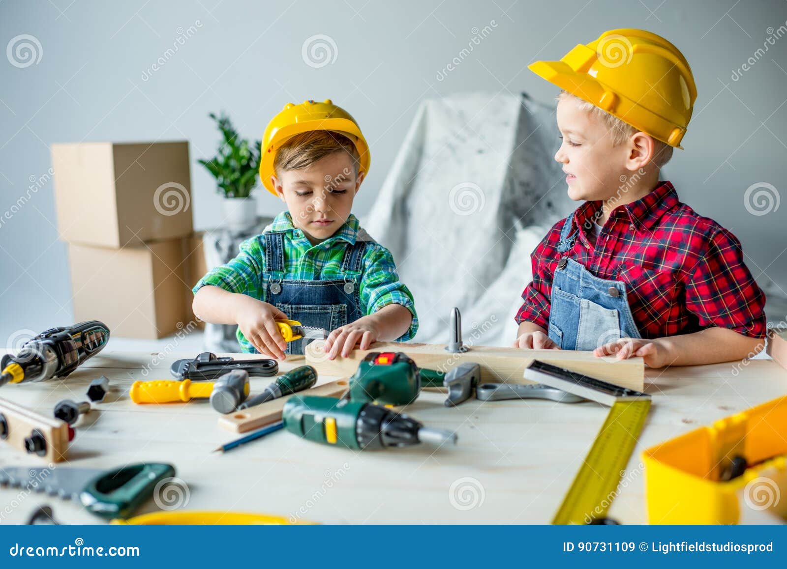 Little boys with tools stock image. Image of adorable - 90731109