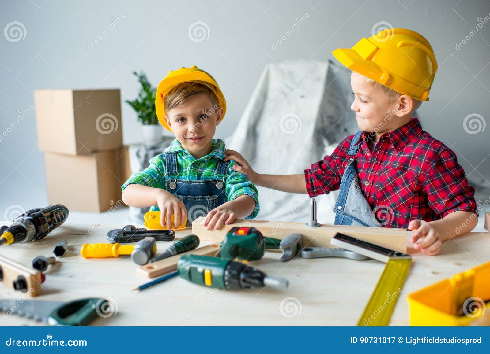 Little boys with tools stock image. Image of preschoolers - 90731017