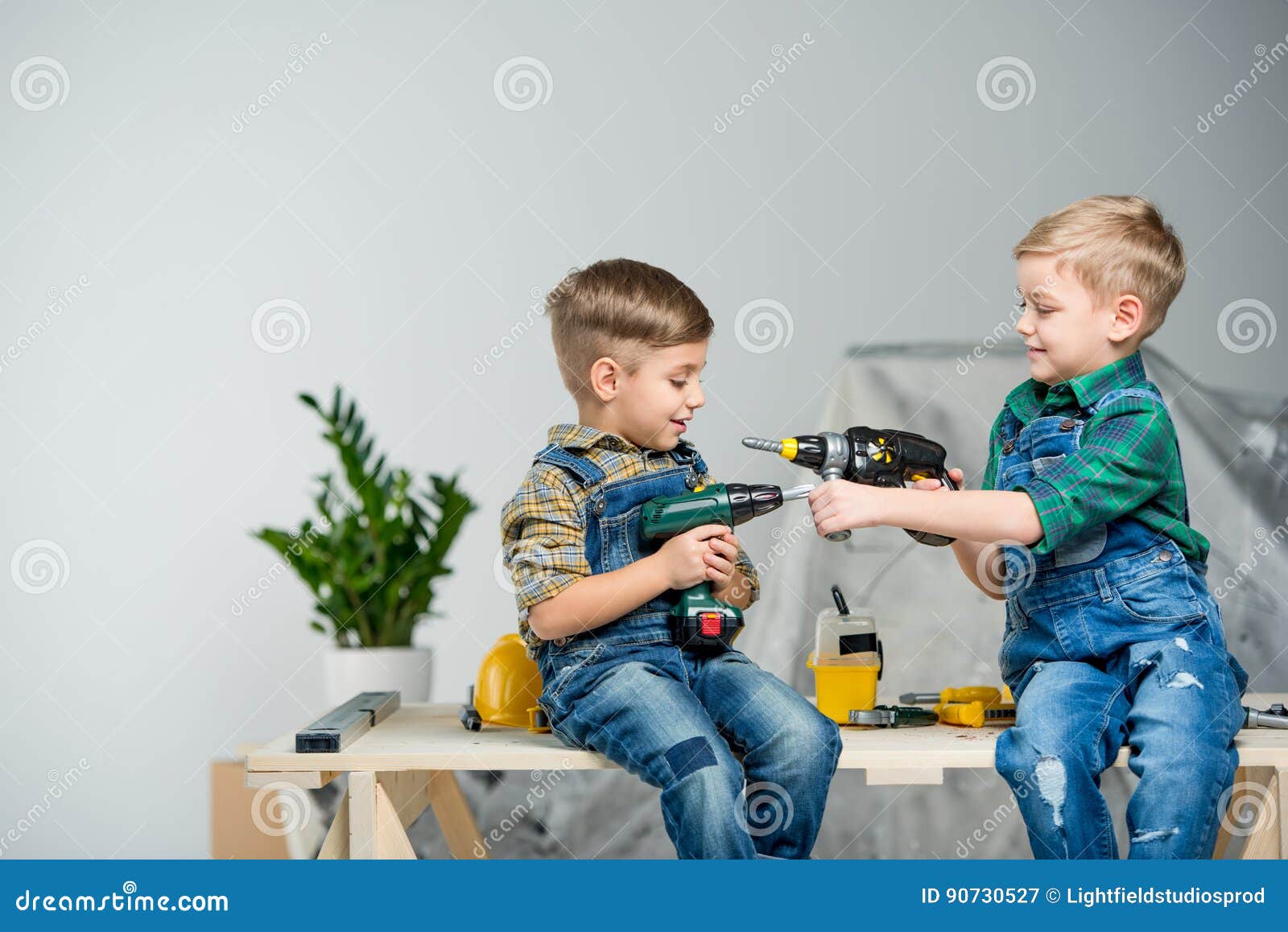 Little boys with tools stock image. Image of playing - 90730527