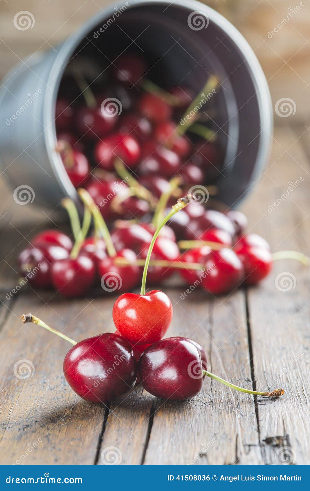 Little Brass Bucket of Cherries on a Table Stock Photo - Image of bowl ...