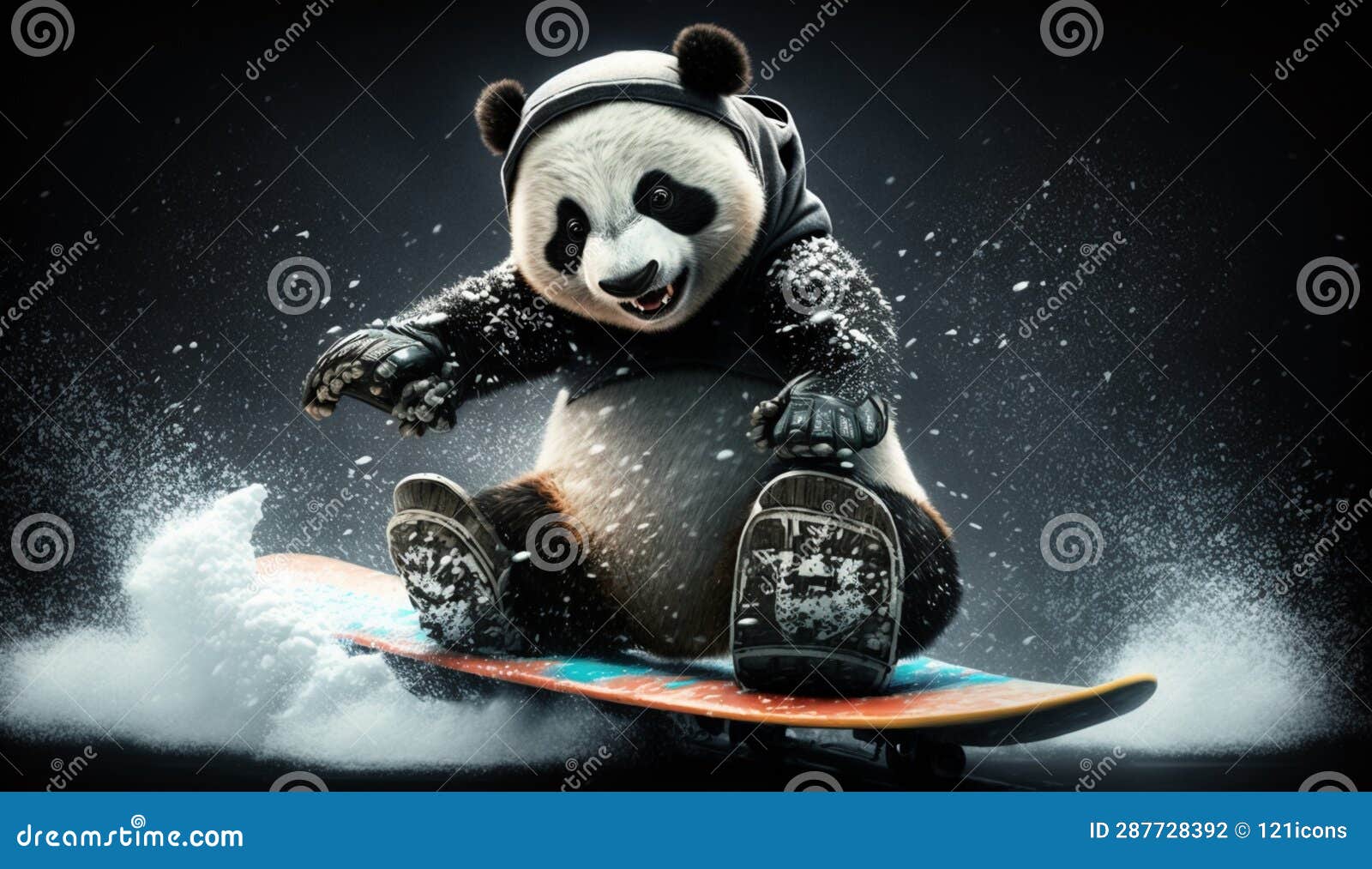 A Little Brave Panda is Riding a Snowboard. Generative AI Stock ...