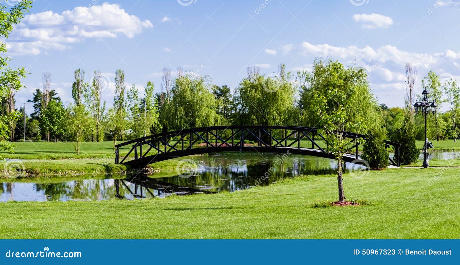 Little Bridge Over a Pond stock image. Image of panorama - 50967323