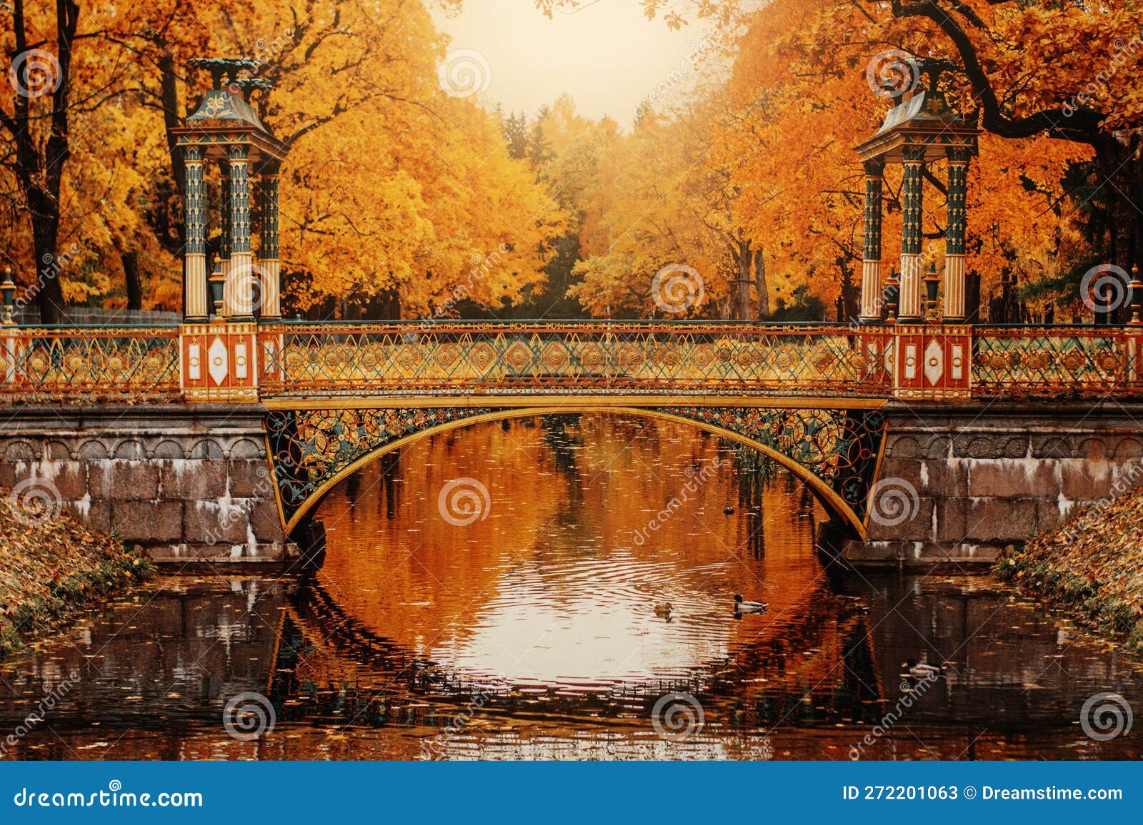 Little Bridge Over a Small River in an Autumn Park Stock Image - Image ...