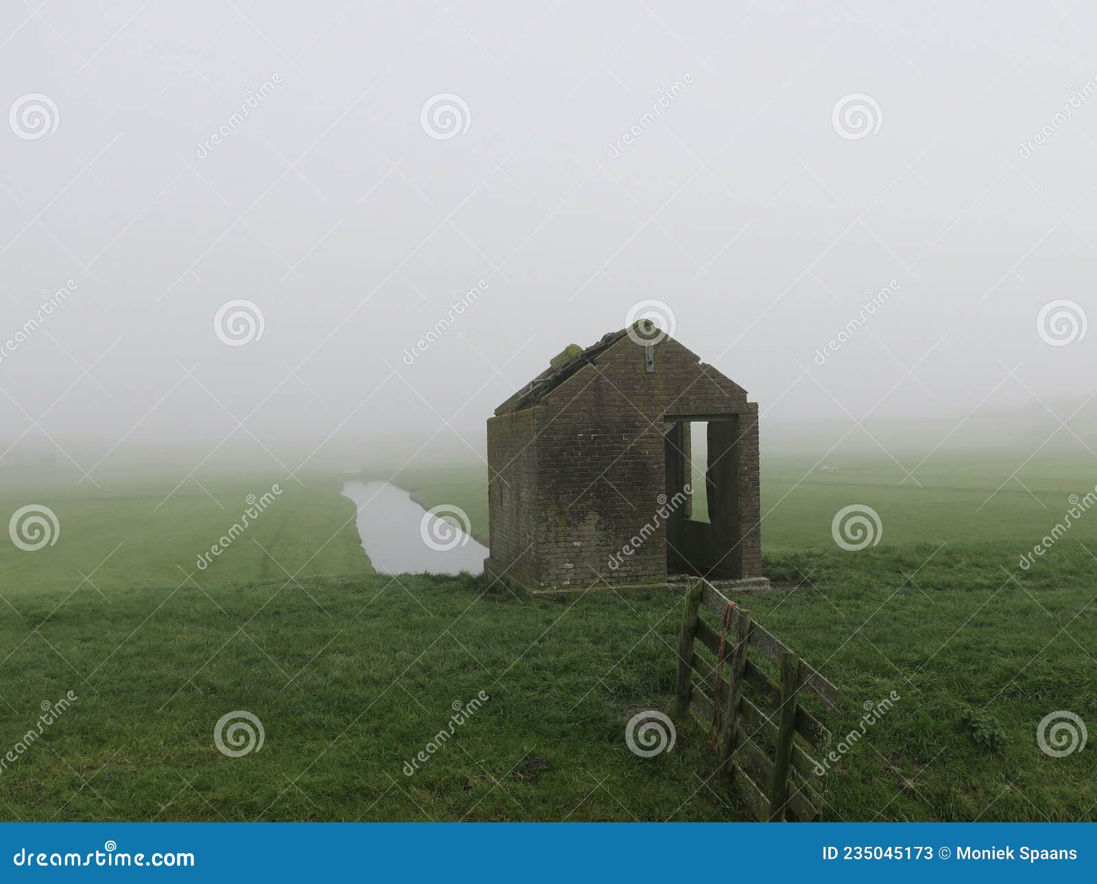 Little Broken House in a Misty Landscape in the Meadow Stock Image ...