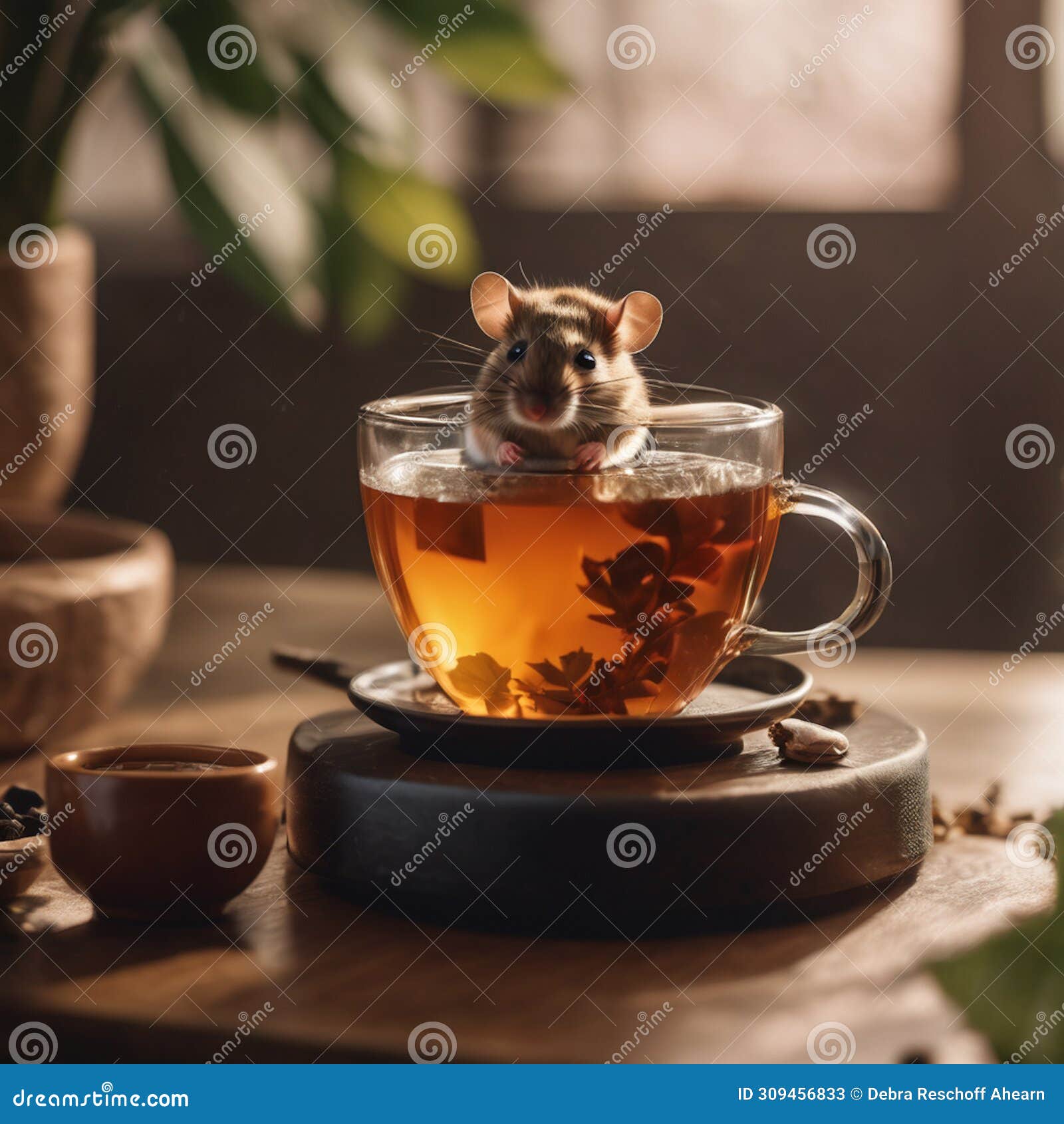 Little Brown Mouse in a Tea Cup Stock Illustration - Illustration of ...