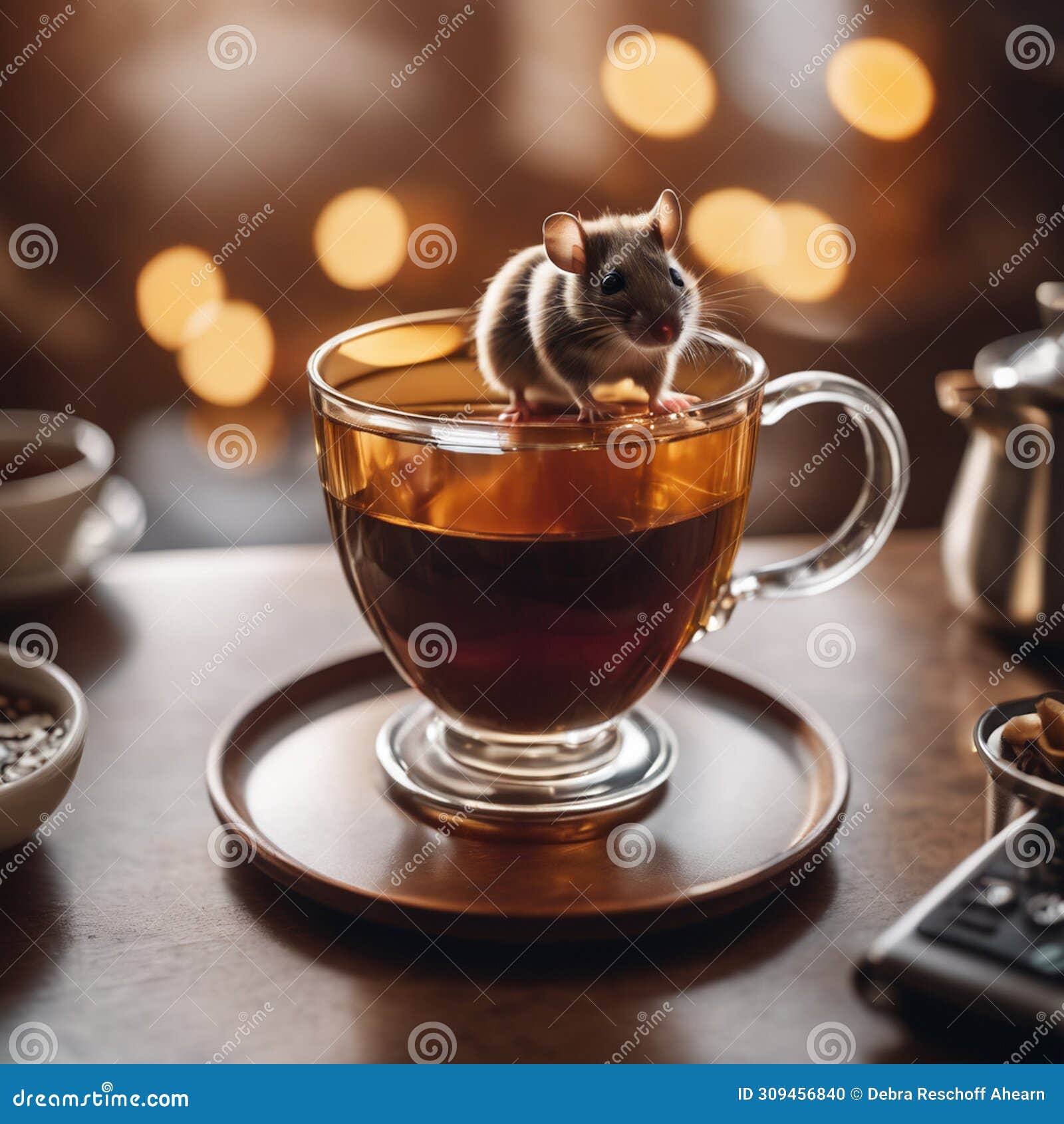 Little Brown Mouse in a Tea Cup Stock Illustration - Illustration of ...