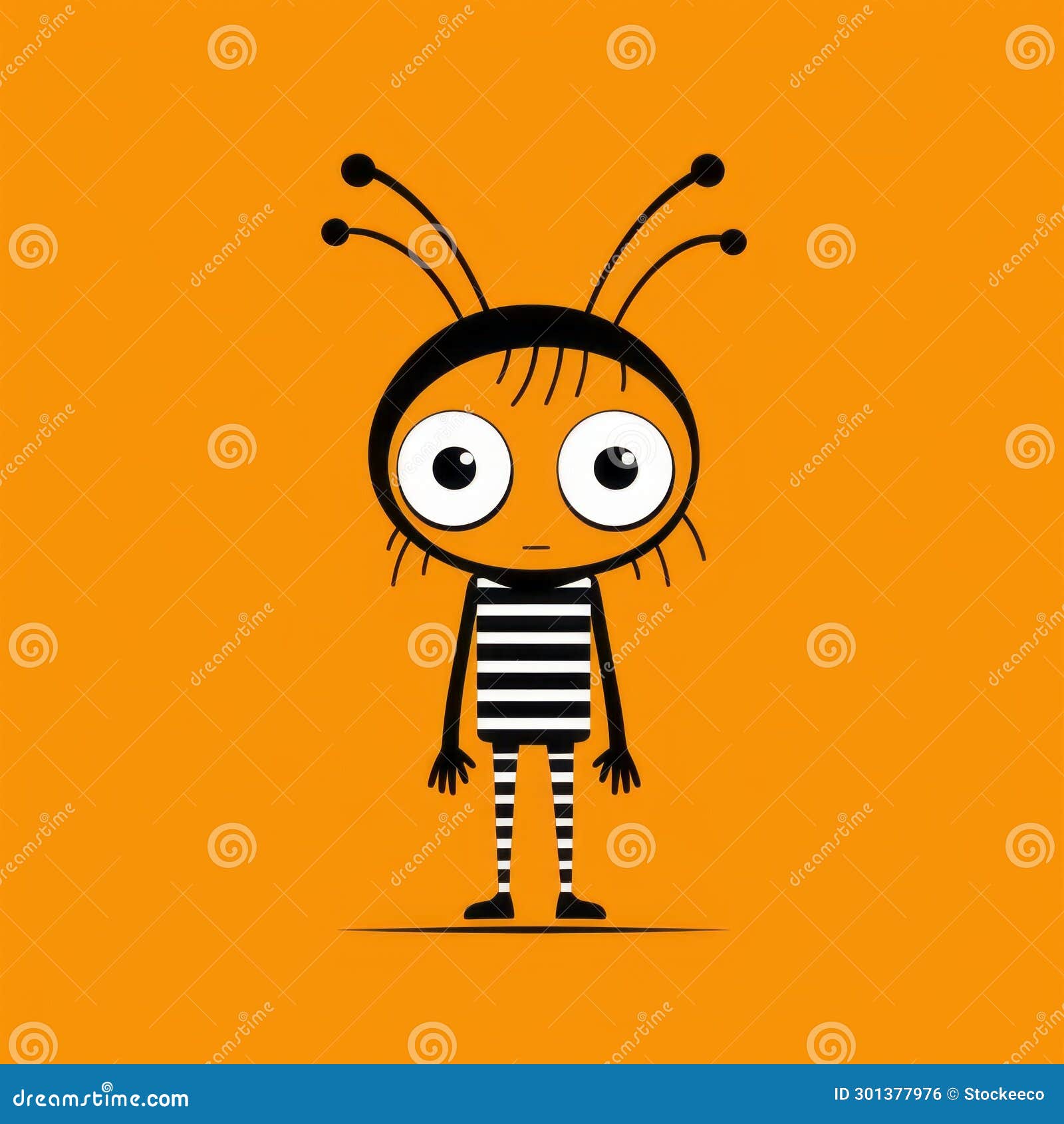 Cute Cartoon Insect Person on Orange Background - Tim Burton Style ...