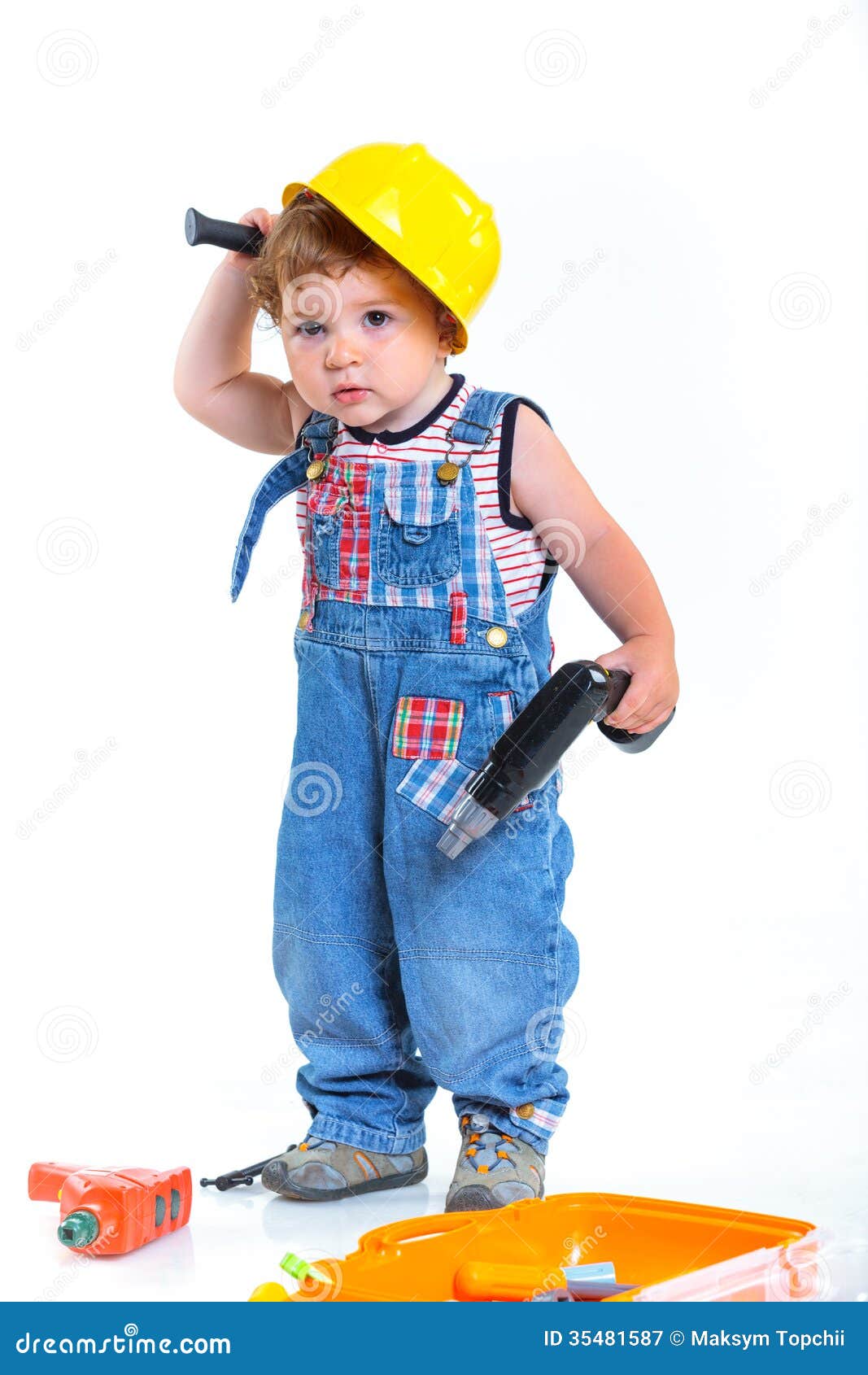 Little builder. stock image. Image of handsaw, headphones - 35481587