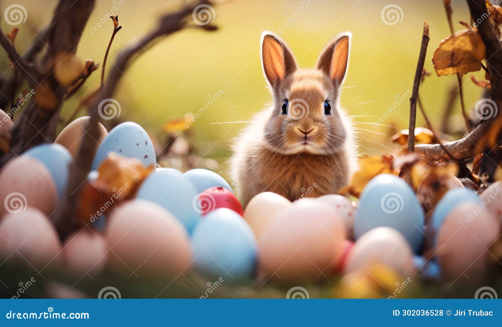 A Little Bunny is Hidden among the Easter Eggs. Stock Illustration ...