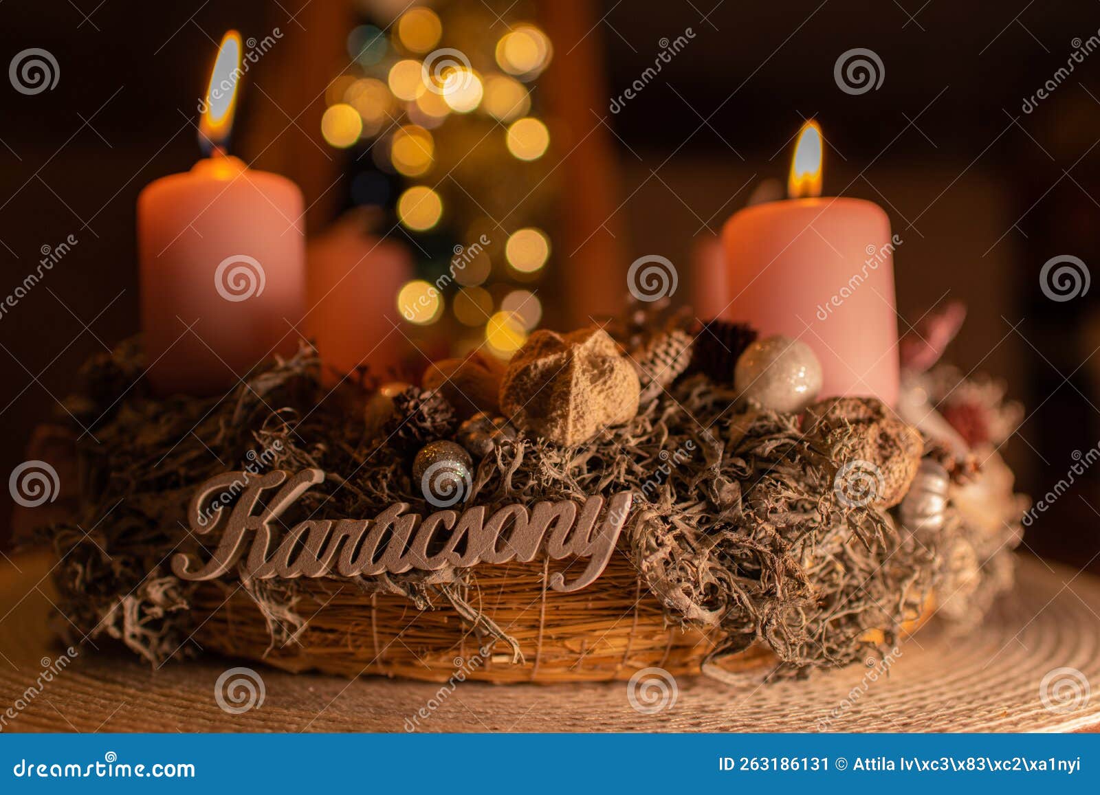 A Little Candles and Wreath Stock Image - Image of celebration, family ...