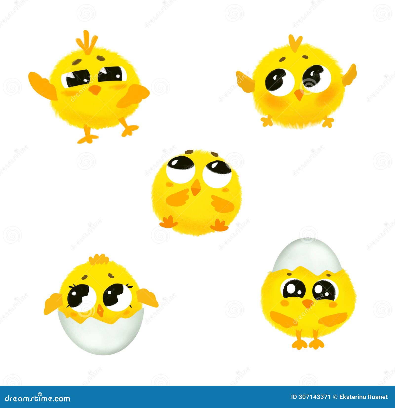 Little Cartoon Chicks Isolated on White Stock Illustration ...