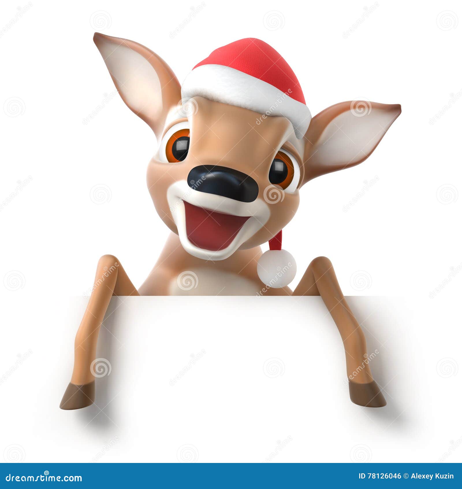 Little Cartoon Deer with a Santa Hat Stock Illustration - Illustration ...