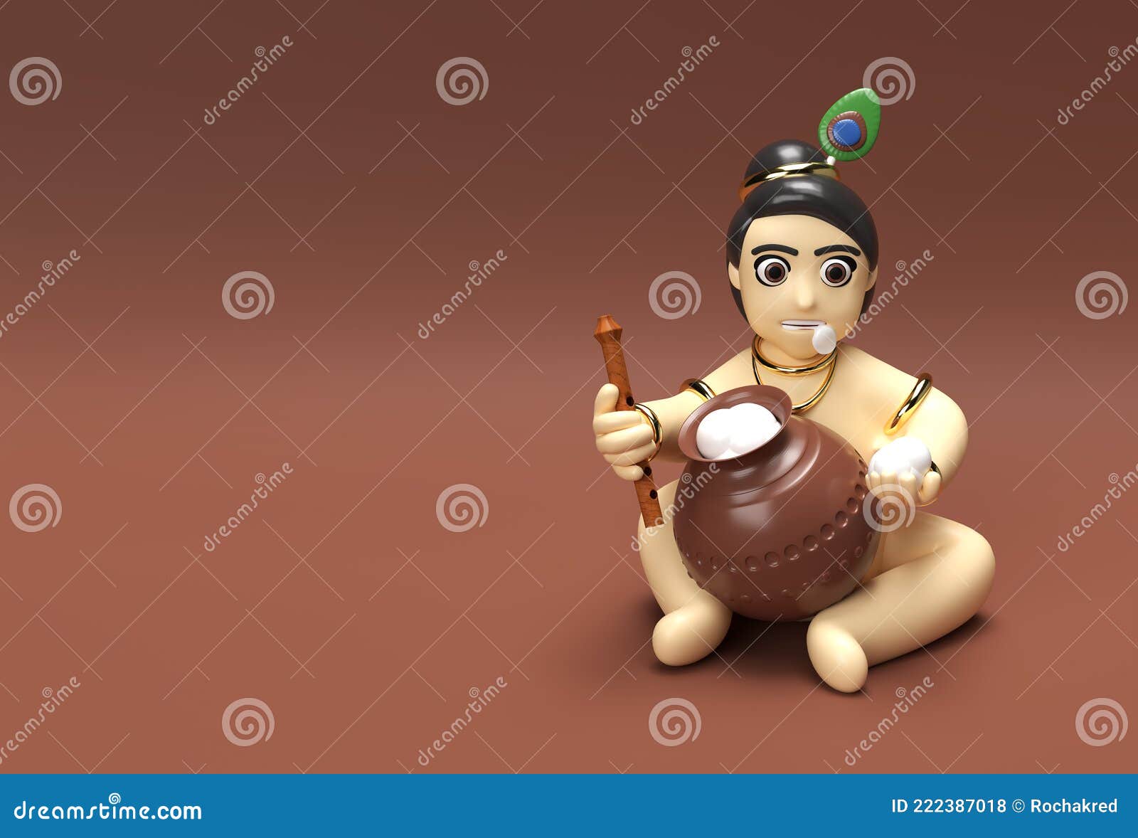 Little Cartoon Krishna with a Pot of Butter. 3D Render Illustration ...