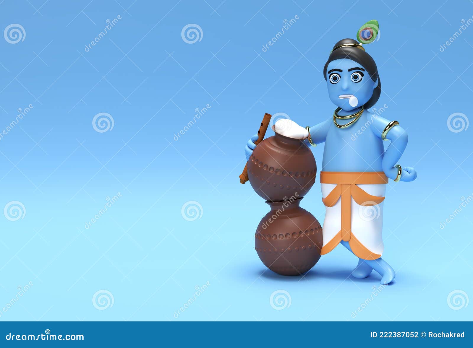 Little Cartoon Krishna with a Pot of Butter. 3D Render Illustration ...