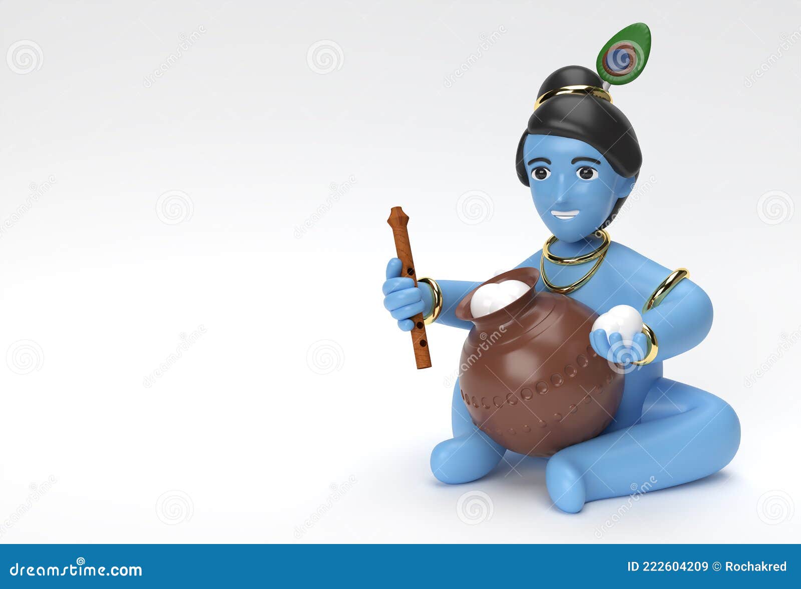 Little Cartoon Krishna with a Pot of Butter. 3D Render Illustration ...