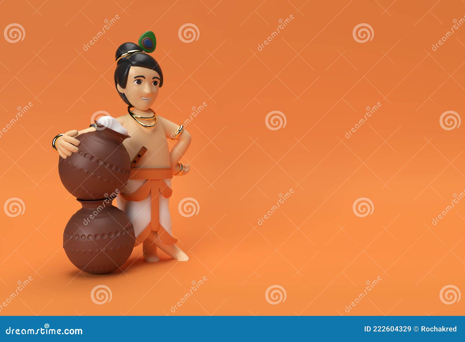 Little Cartoon Krishna with a Pot of Butter. 3D Render Illustration ...