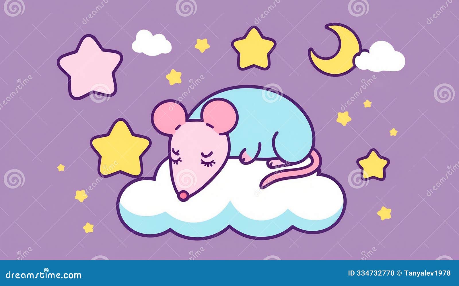 Little Cartoon Mouse Sleeping on a Cloud, Flat Design Illustration ...