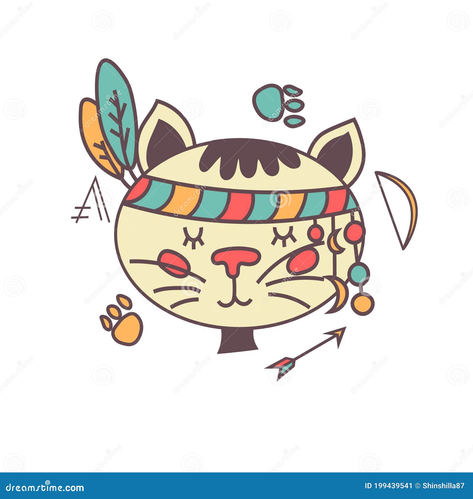 Little Cat Dressed As an Indian. Illustration for Children. Stock ...