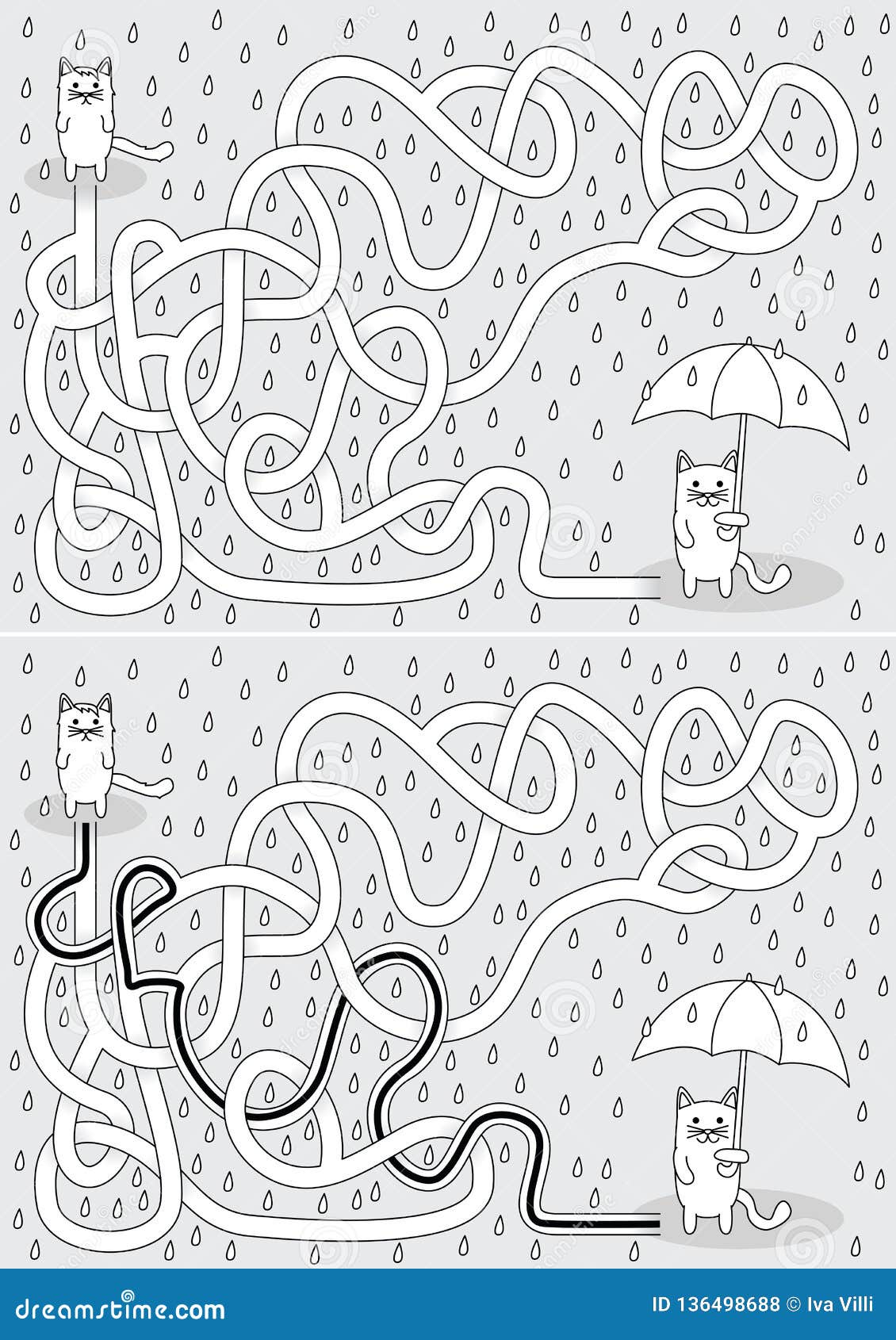 Little cat maze stock vector. Illustration of raining - 136498688