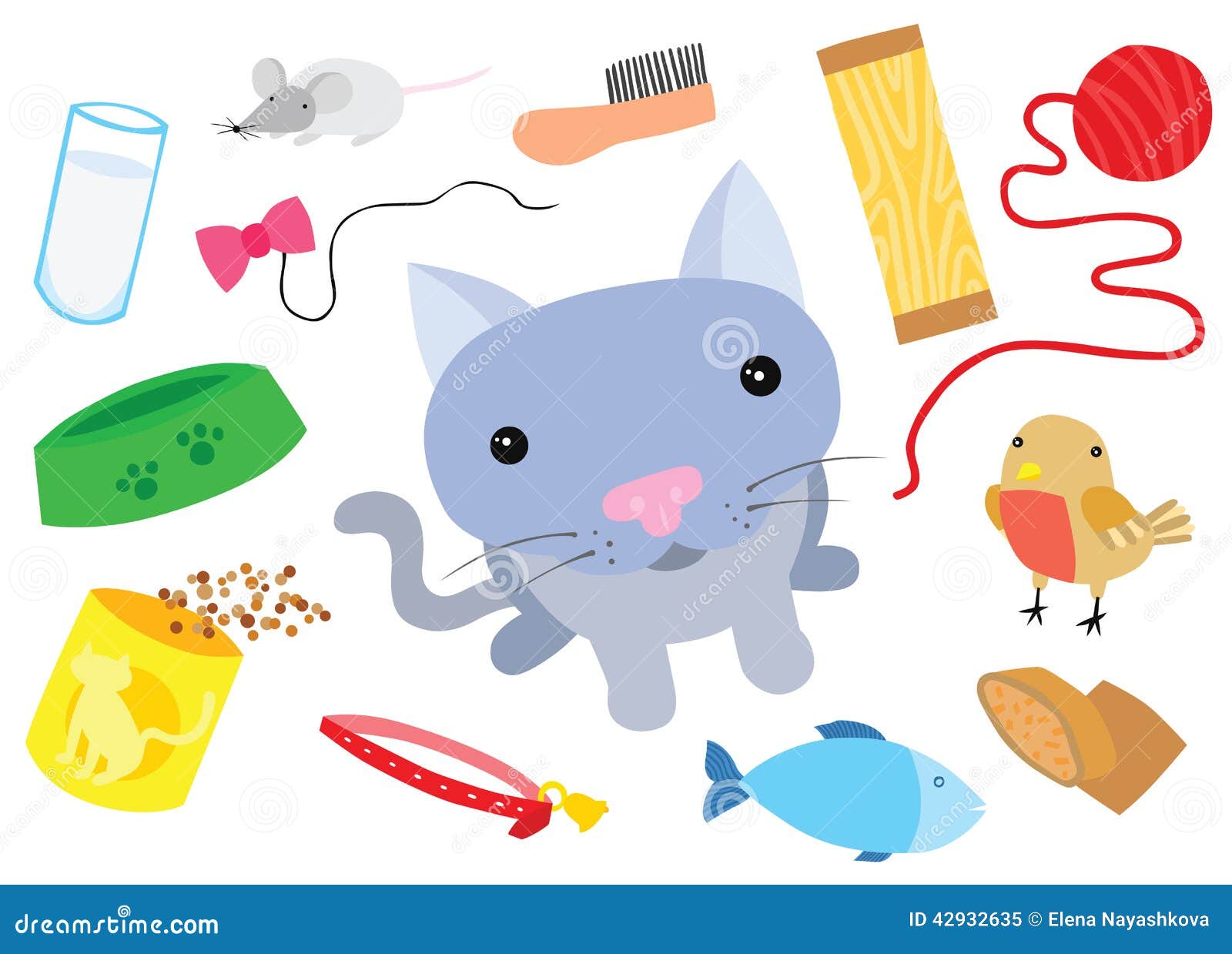 Little Cat with Typical Cat Things Stock Illustration - Illustration of ...