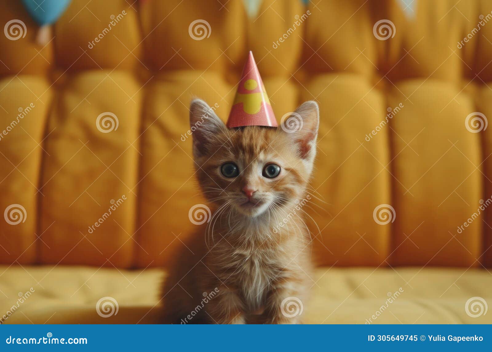 Little Cat Wearing Birthday Party Hat Party Stock Image - Image of ...