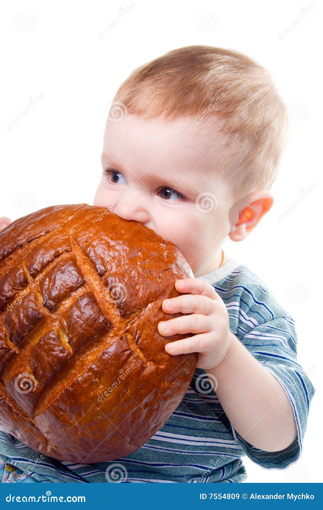 A Little Caucasian Boy Eating a Bread. Stock Image - Image of wheat ...