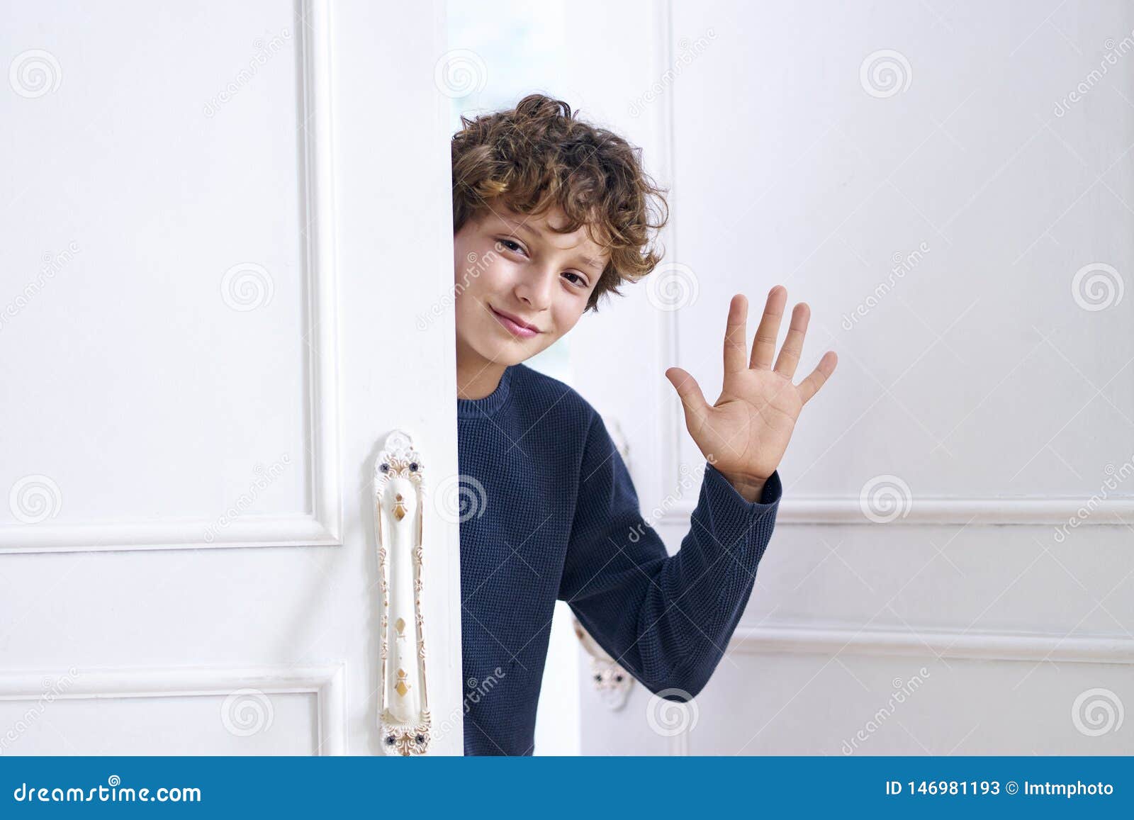 Little Caucasian Boy Saying Hello Stock Image - Image of italian ...