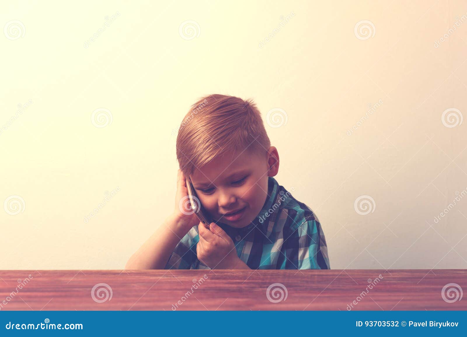 Little Caucasian Boy Talking on the Phone Stock Photo - Image of ...