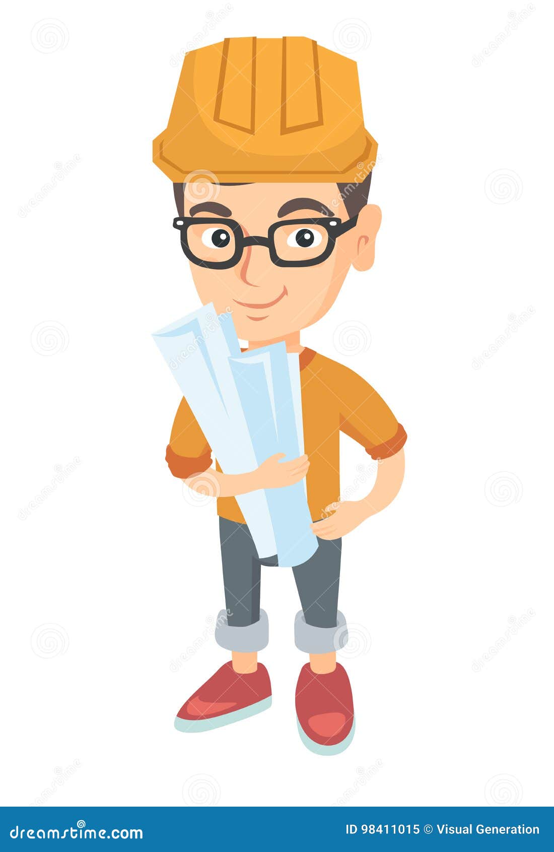 Little Caucasian Engineer Boy Holding Paper Plans. Stock Vector ... Little Caucasian Engineer Boy Holding Paper Plans. Stock Vector ...