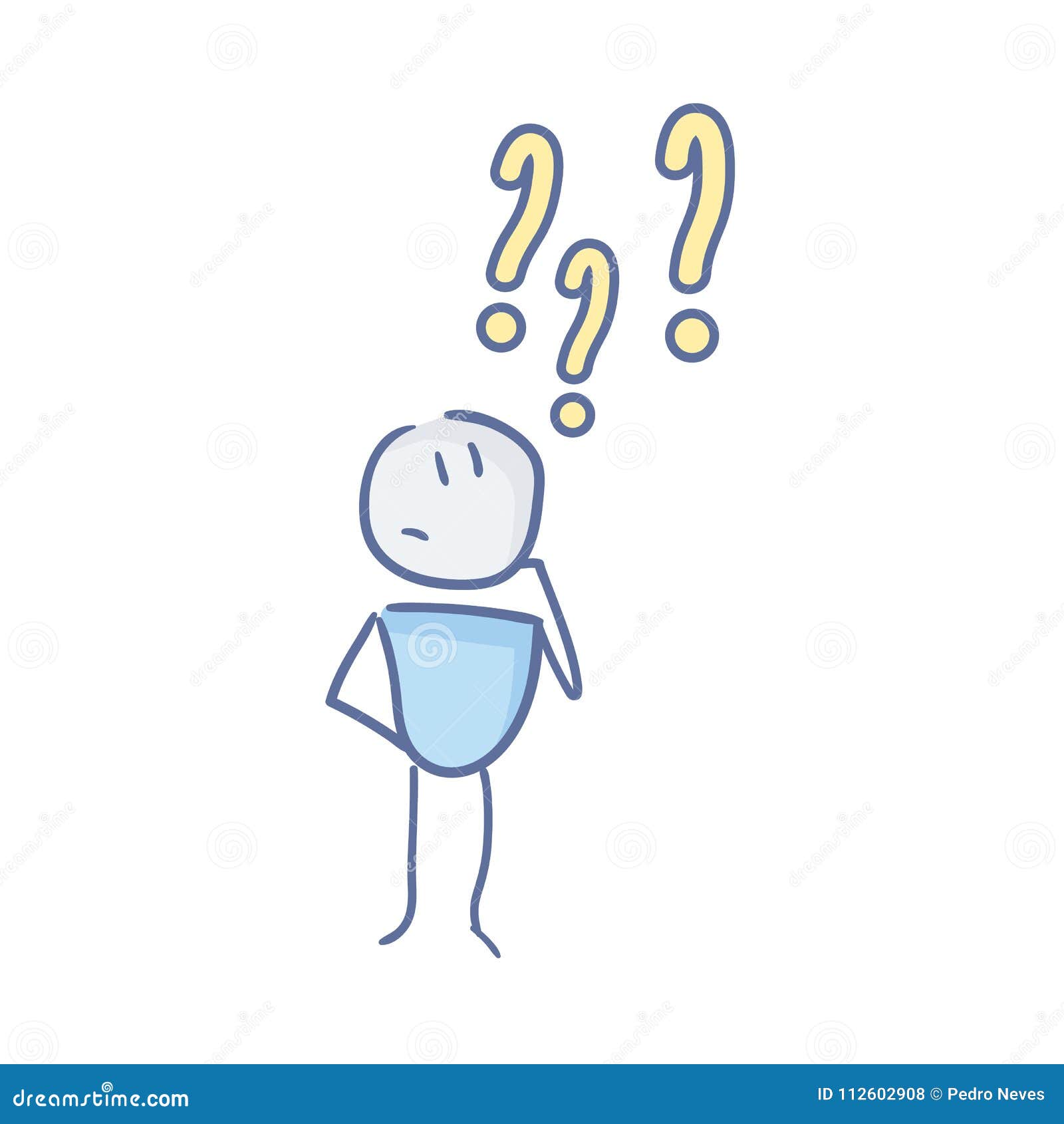 Little Character is Thinking Under Question Marks. Doubts and Questions ...