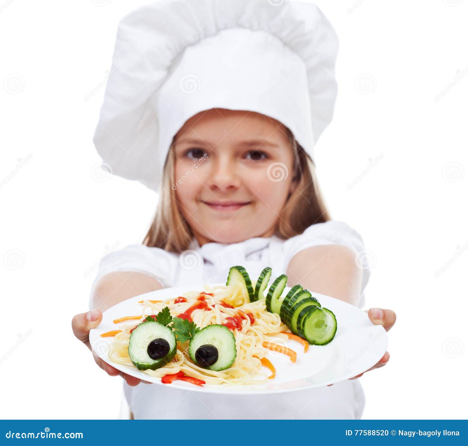 Little Chef Presenting a Plate of Pasta Stock Photo - Image of food ...