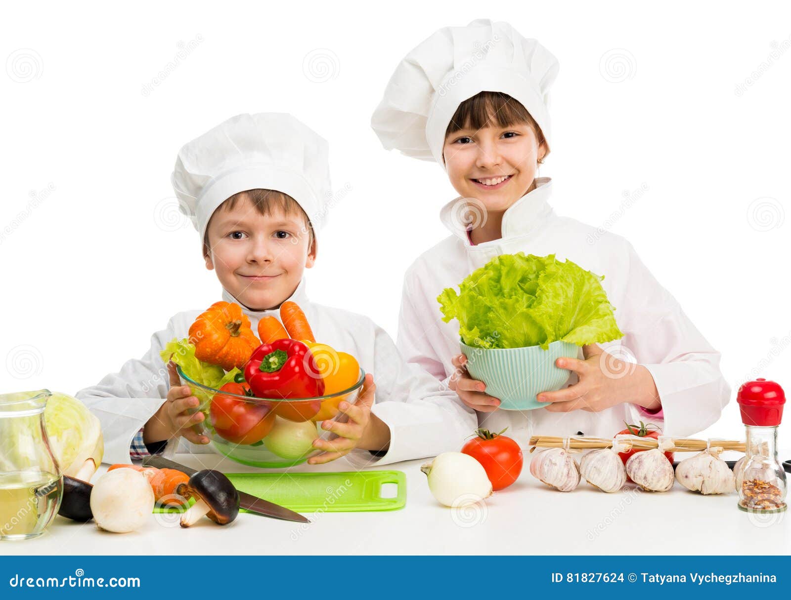 Little Chefs by Table with Vegetables Stock Photo - Image of kitchen ...