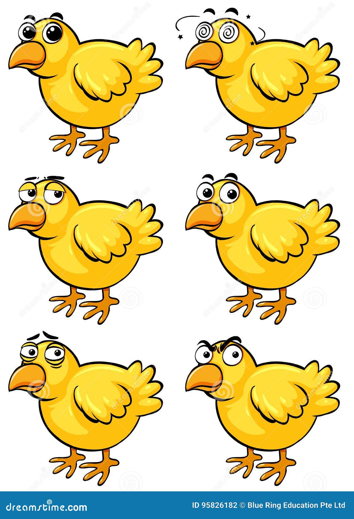 Little Chicks with Different Emotions Stock Vector - Illustration of ...