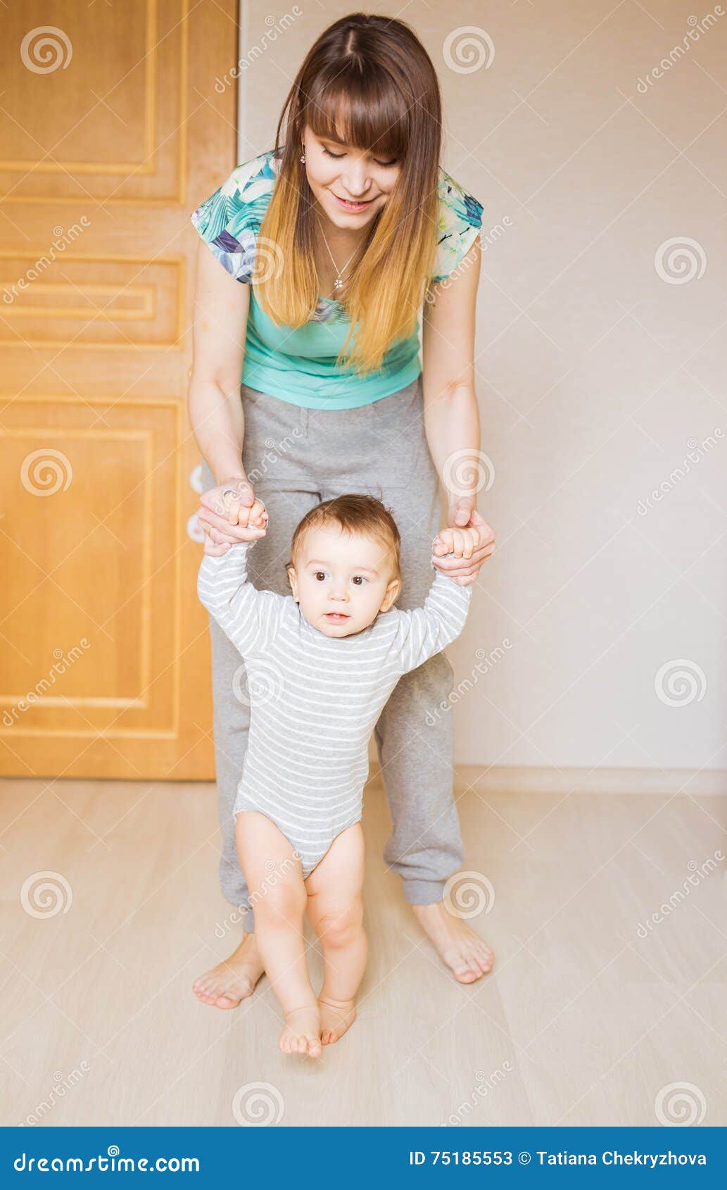 Little Child Baby Smiling Making First Steps Stock Image - Image of ...