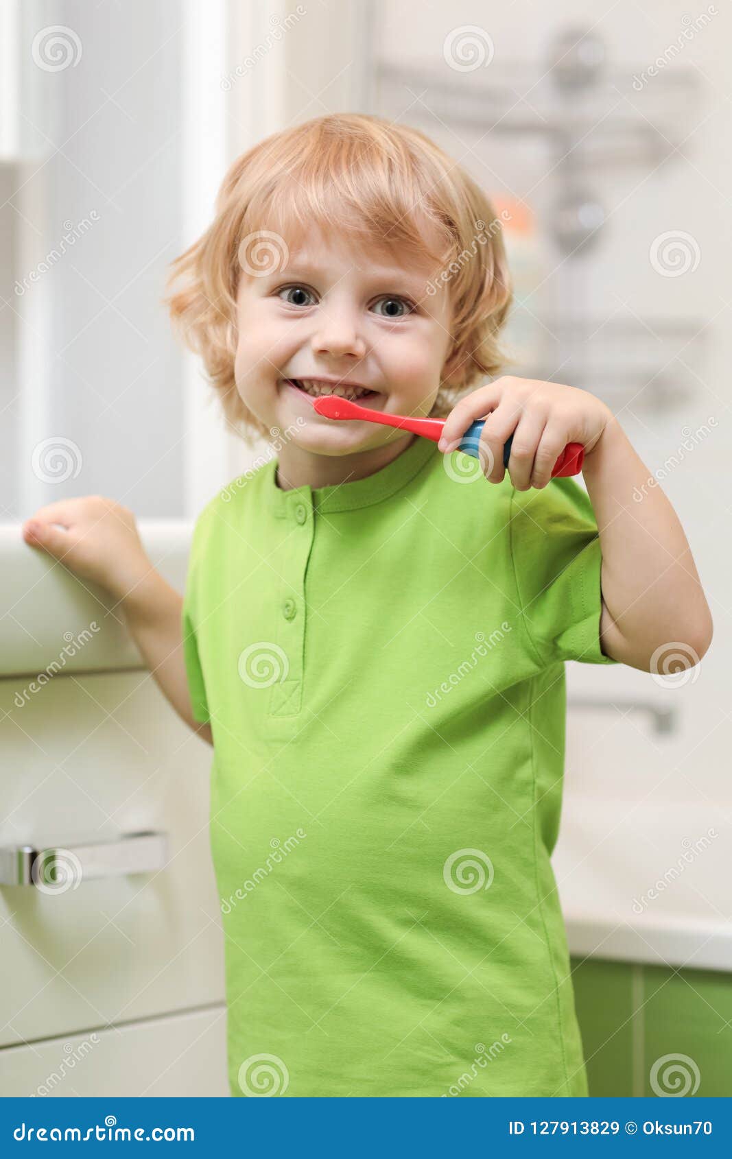 Little Child Boy Brushing Teeth in Bath Stock Image - Image of mouth ...