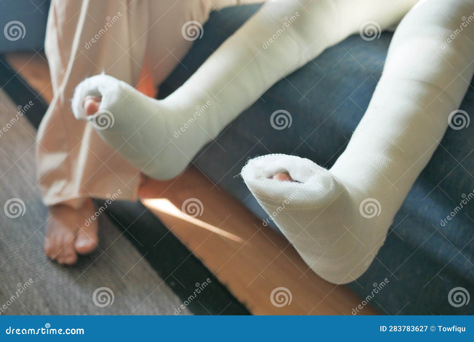 Little Child with Plaster Bandage on Leg. Stock Image - Image of ...