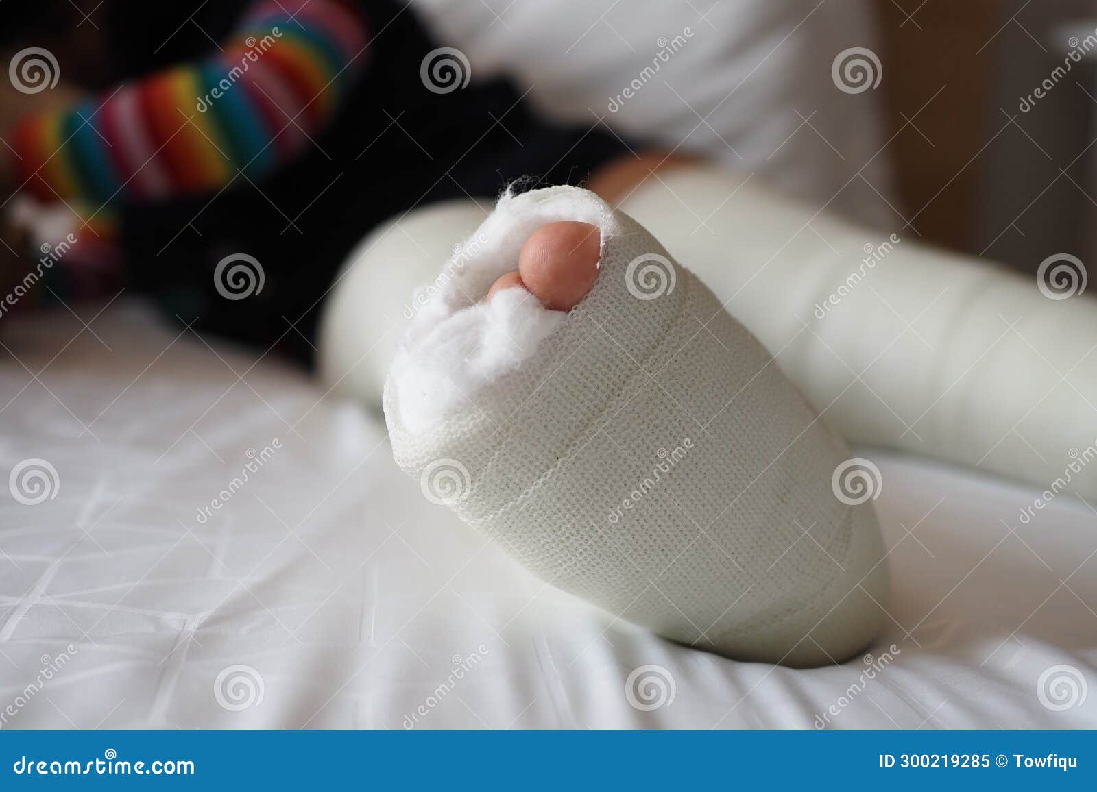 Little Child with Plaster Bandage on Leg. Stock Image - Image of ...