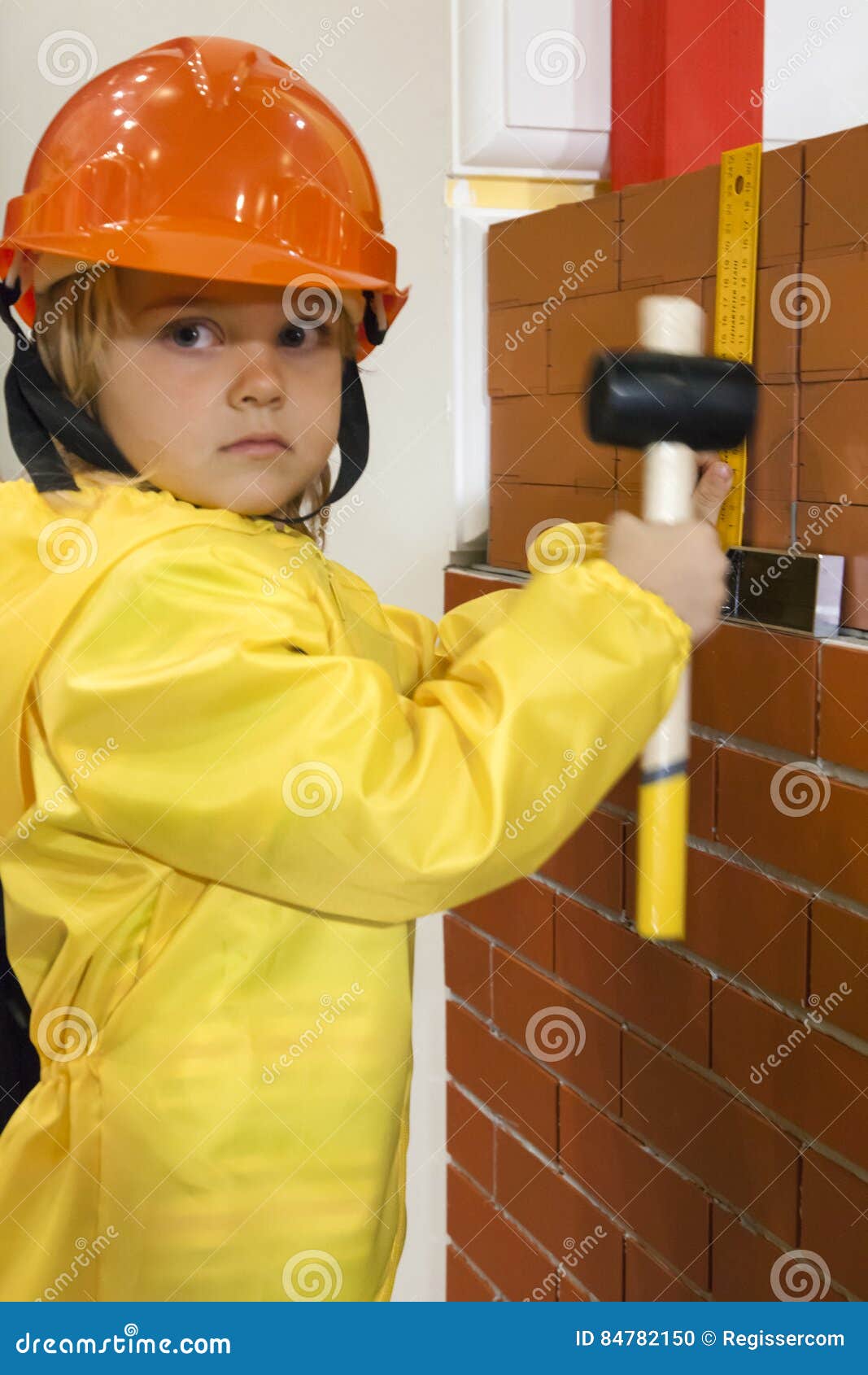Little Child Builder in Hardhat with Hammer Stock Photo - Image of ...