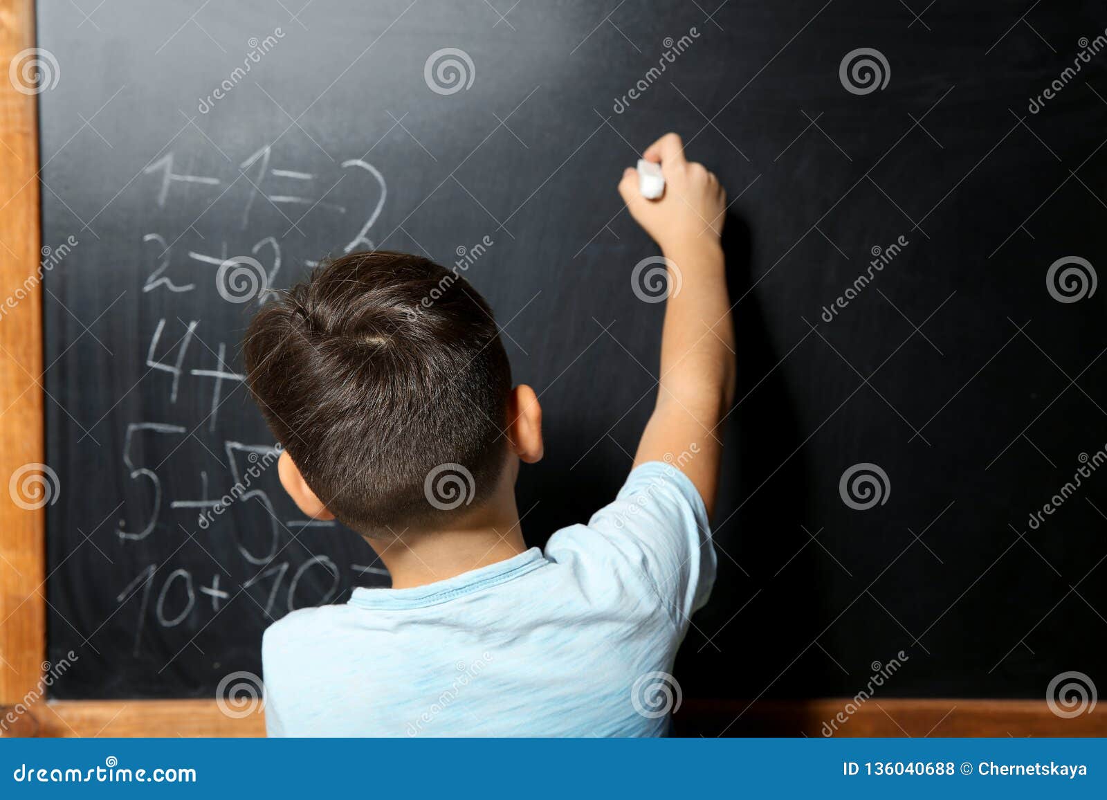 Little Child with Chalk Doing Math Stock Photo - Image of background ...