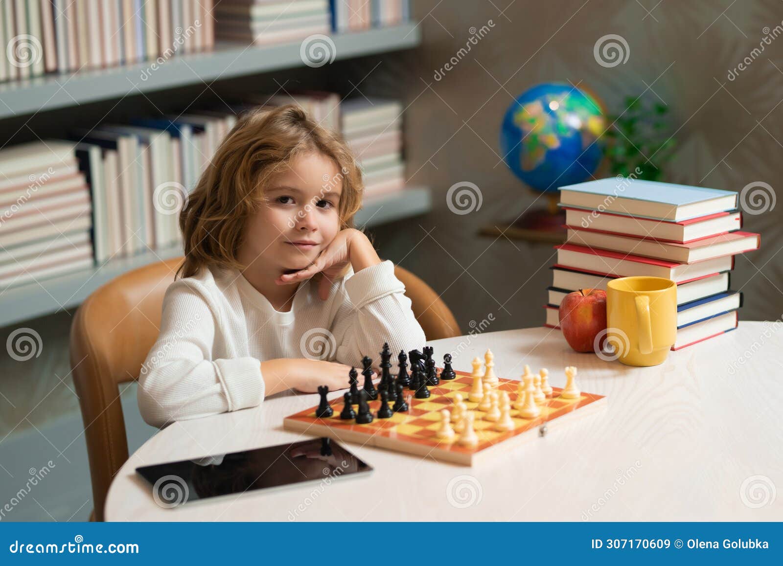 Little Child Chessman Play Chess Game, Checkmate. Kid Playing Chess in ...