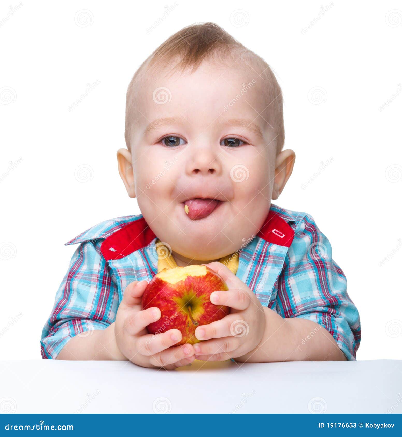 Little Child is Eating Red Apple Stock Image - Image of cute, closeup ...