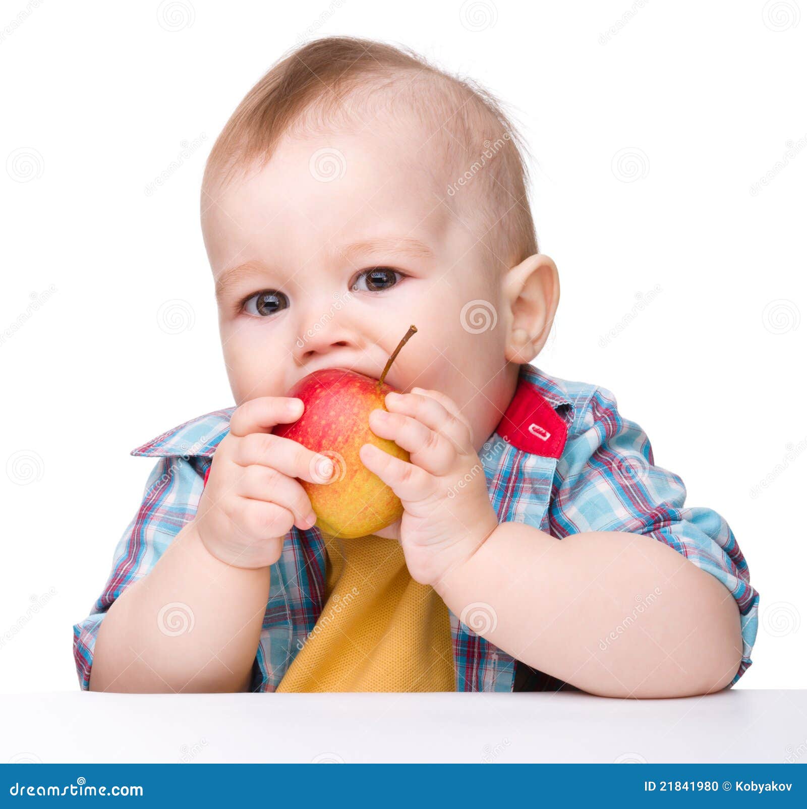 Little Child is Eating Red Apple Stock Photo - Image of close, food ...
